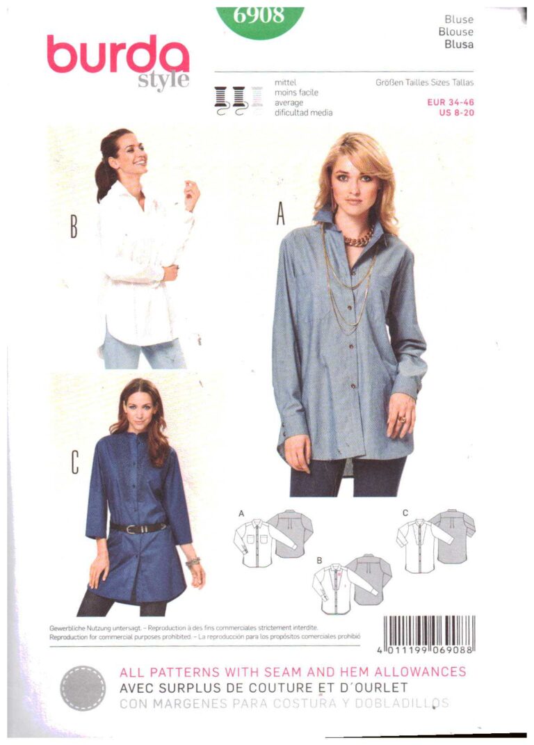 Burda 6908 Shirt Size: 8-10-12-14-16-18-20 Uncut Sewing Pattern ...
