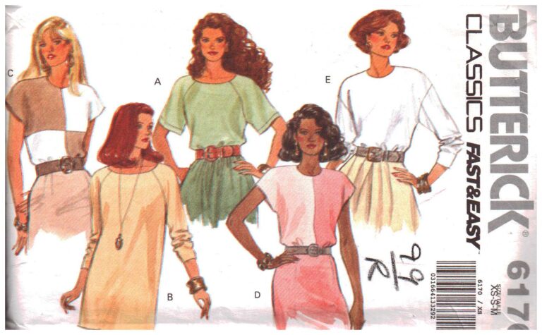 Butterick 6170 Pullover Tops Size: XS-S-M Uncut Sewing Pattern