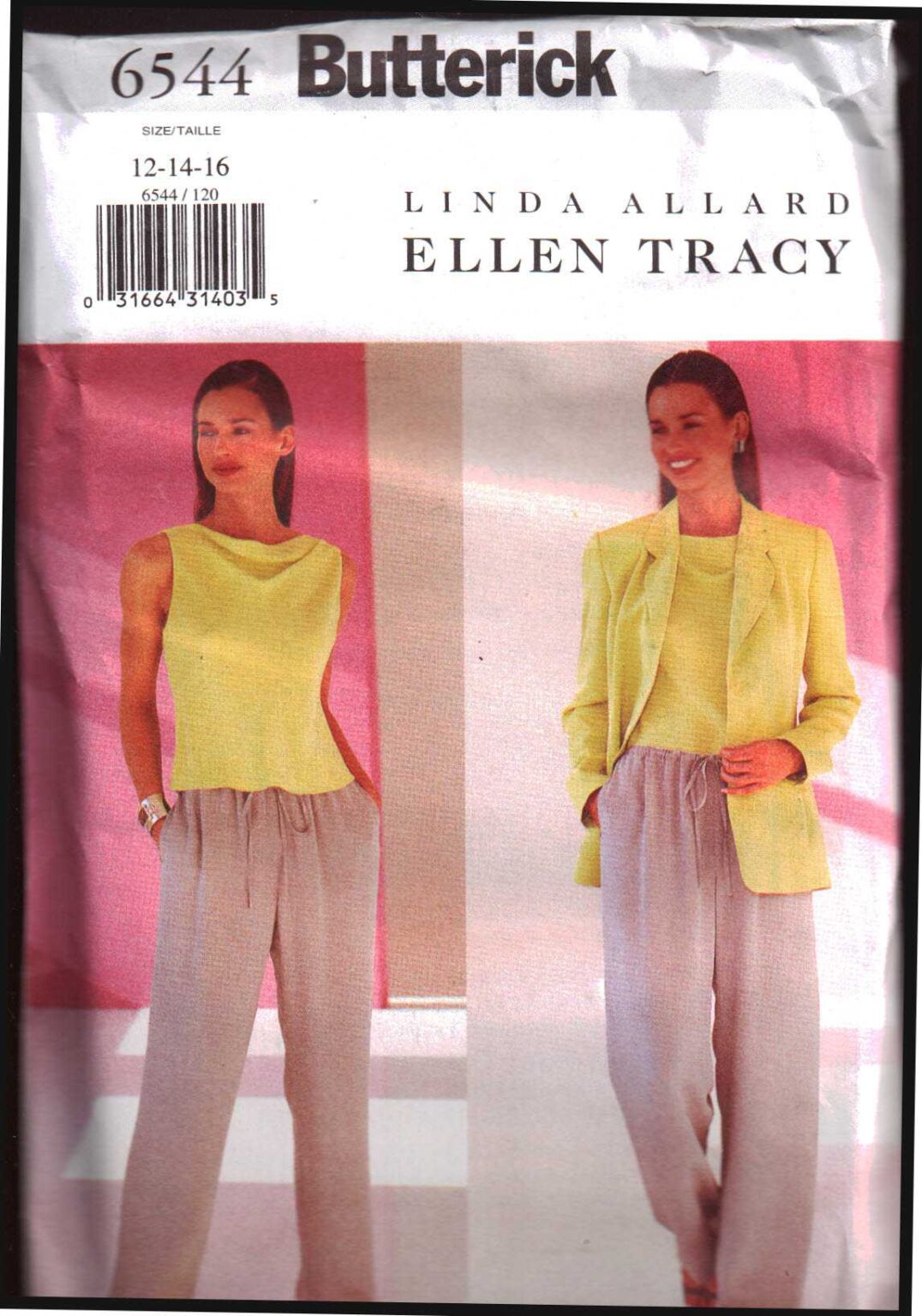 Butterick 6544 Jacket, Top, Pants Size: 12-14-16 Uncut Sewing Pattern