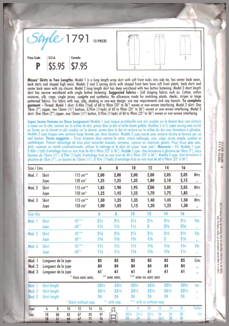 Style 1791 Skirts in two lengths Size: A 6-16 Uncut Sewing Pattern