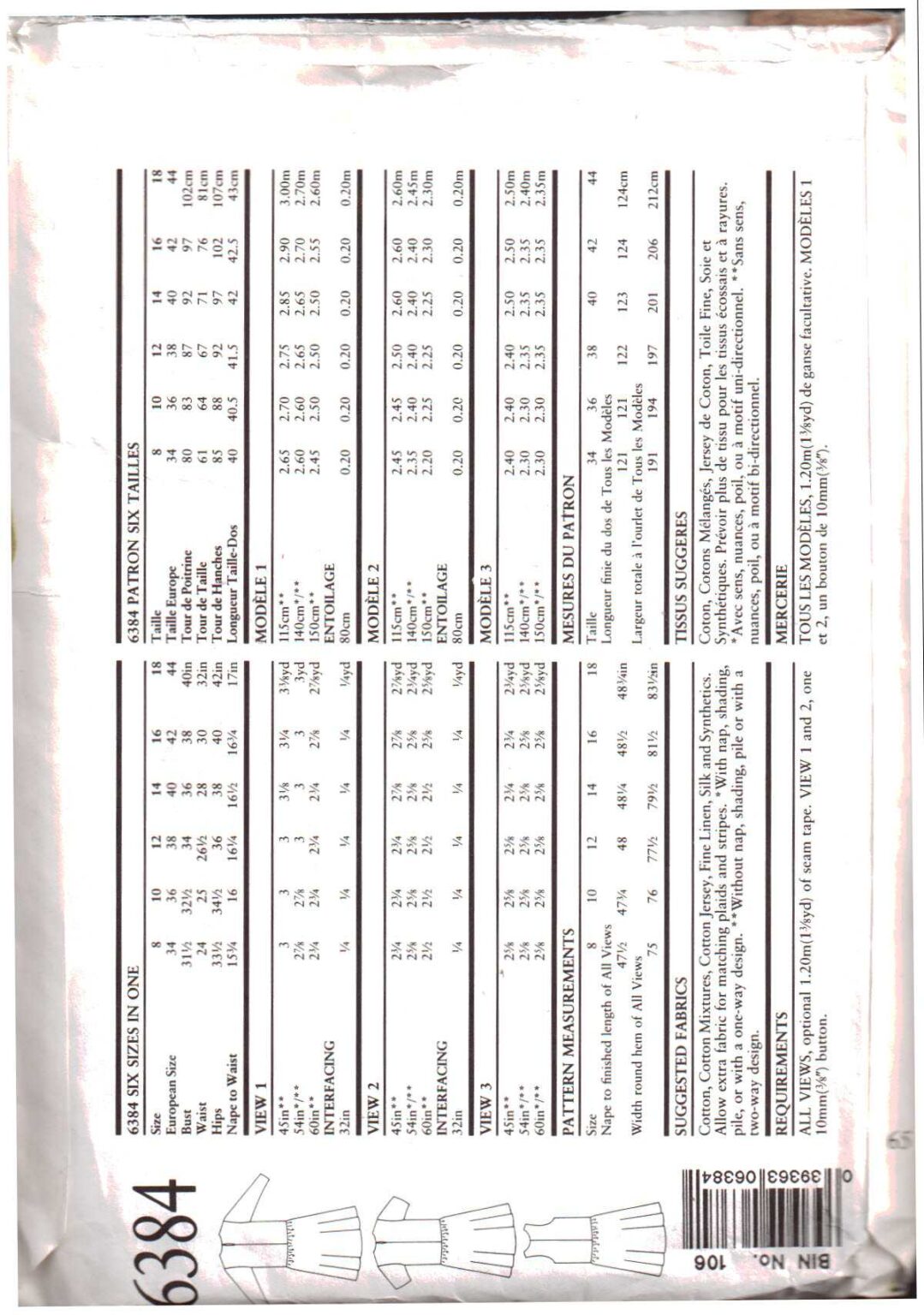New Look 6384 Dress Size: 8-16 Used Sewing Pattern