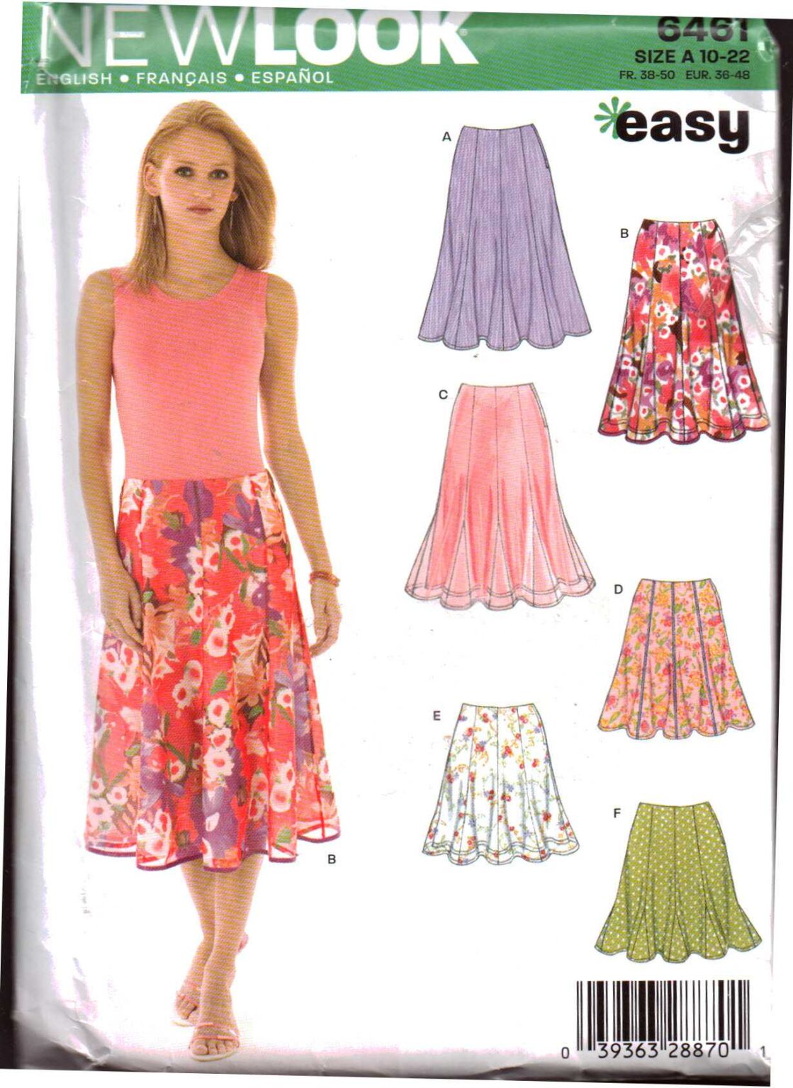 New Look 6461 Skirt Size: A 10-22 Uncut Sewing Pattern