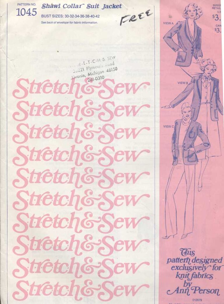 Stretch & Sew 1045 Shawl Collar Suit Jacket Sizes 30-42 Uncut Sewing Pattern