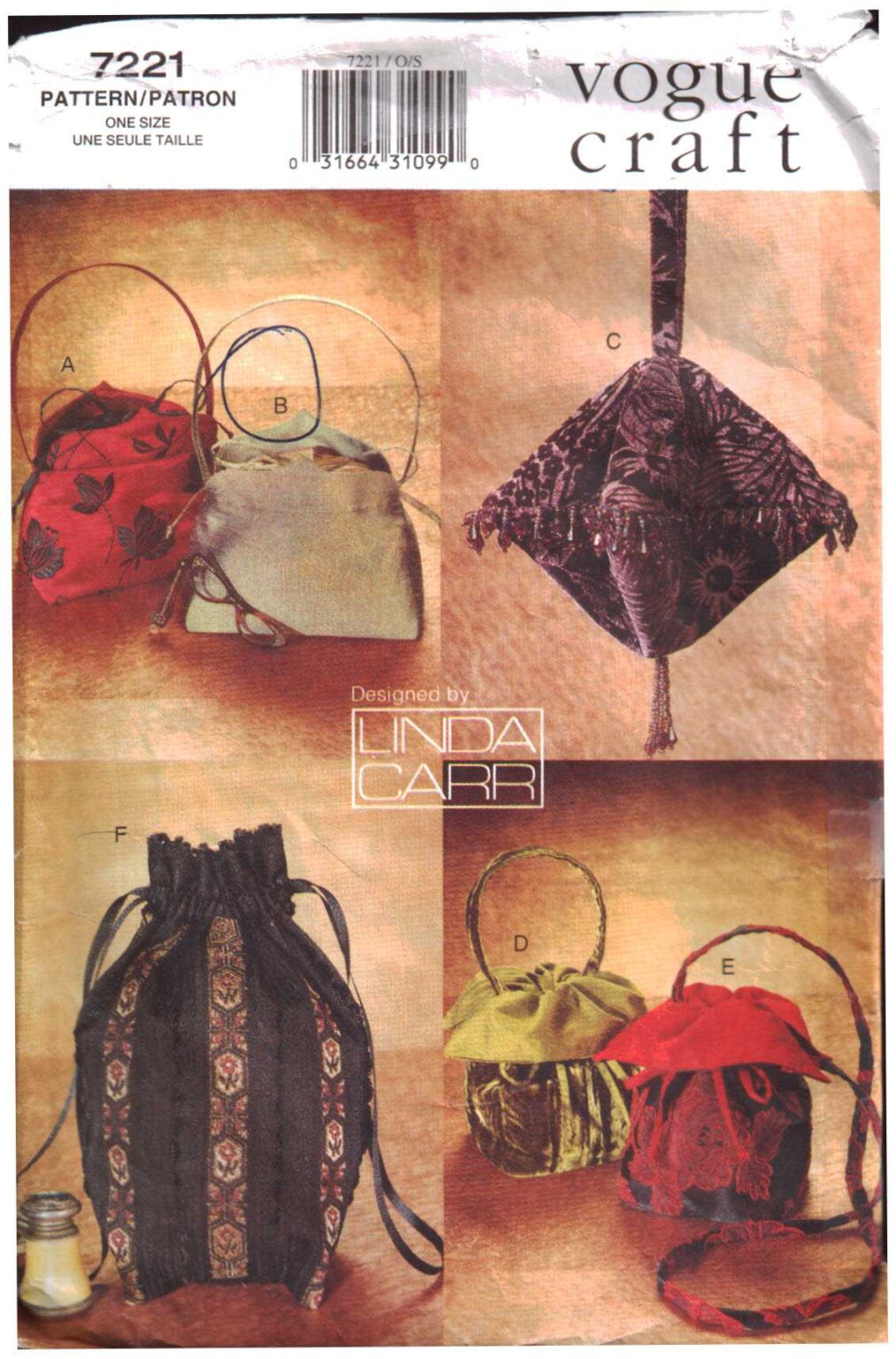 Vogue 7221 Handbags Size: One Used Sewing Pattern