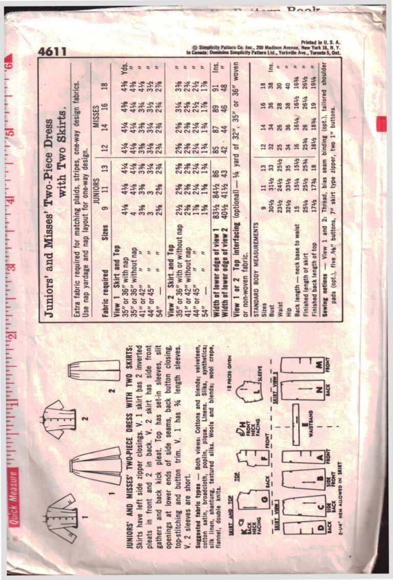 Simplicity 4611 Two-piece Dress with two Skirts - estimated vintage ...