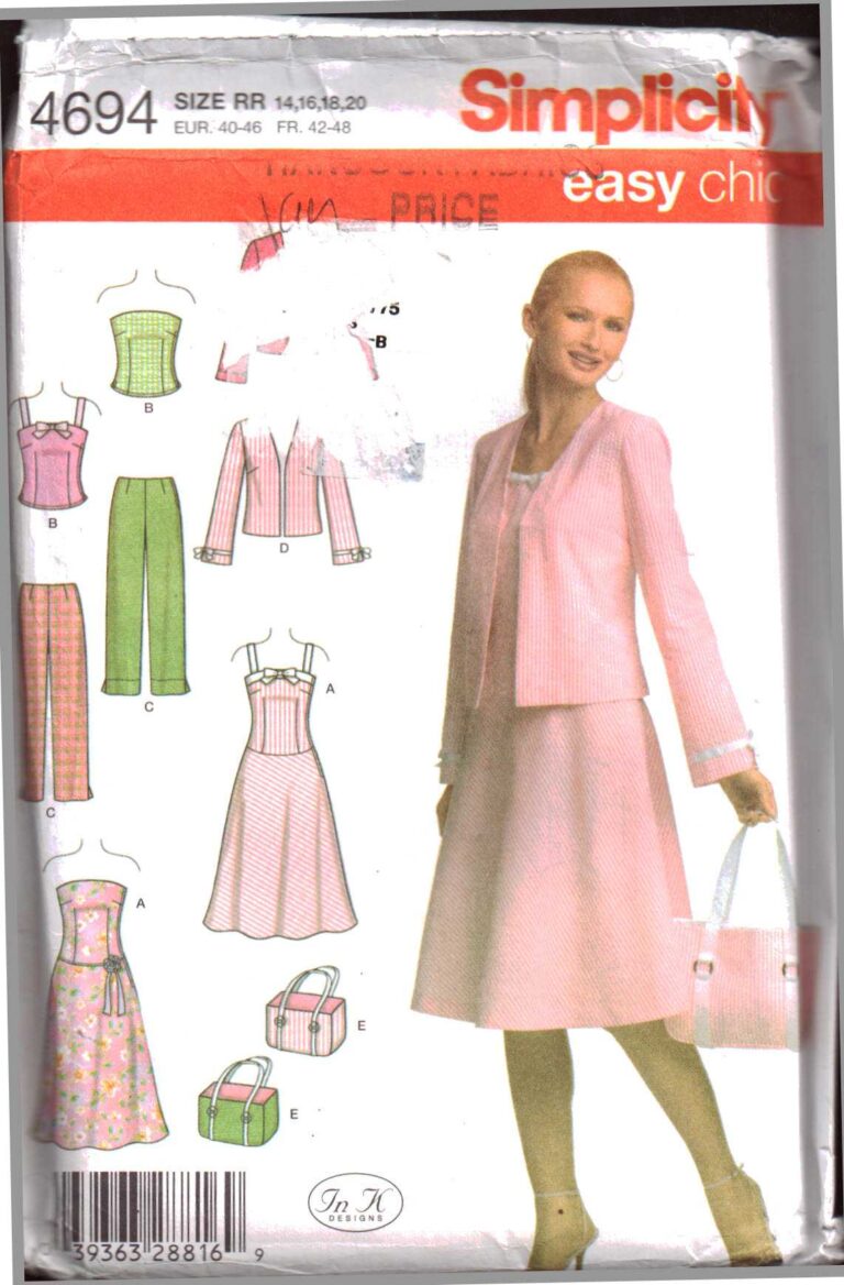 Simplicity 4694 Dress, Top, Pants, Jacket, Bag Size: RR 14-16-18-20 ...