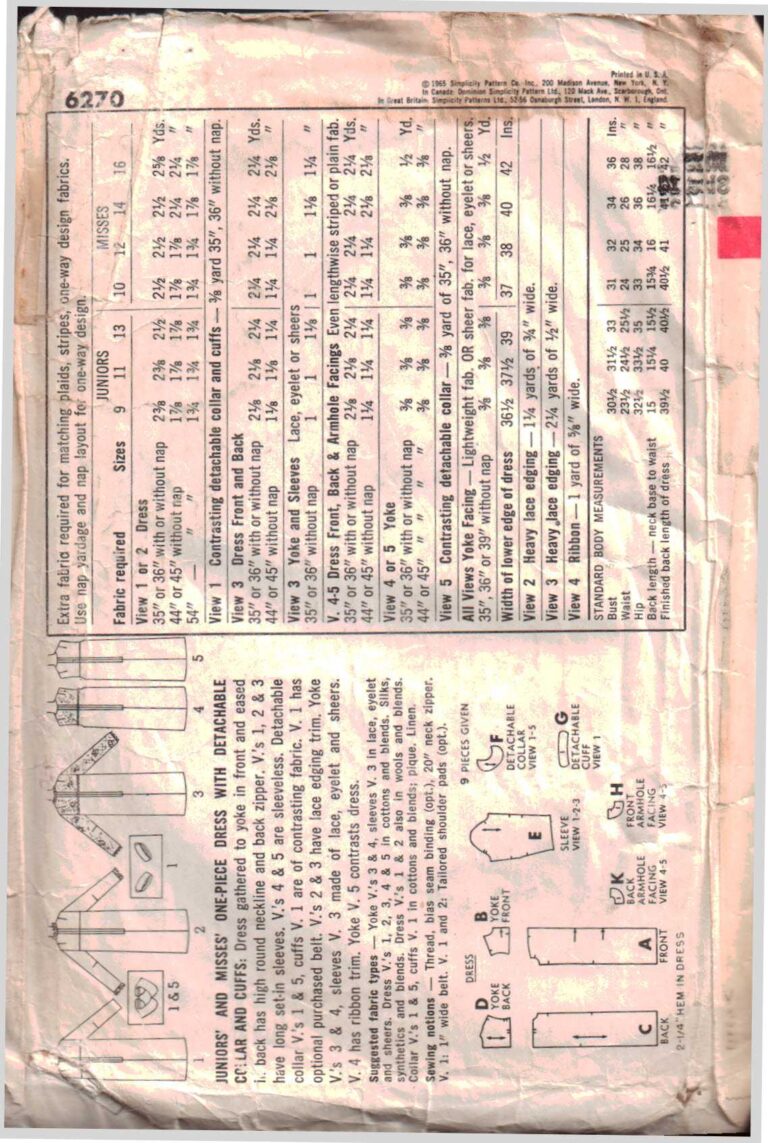 Simplicity 6270 Dress with detachable Collar and Cuffs - estimated ...