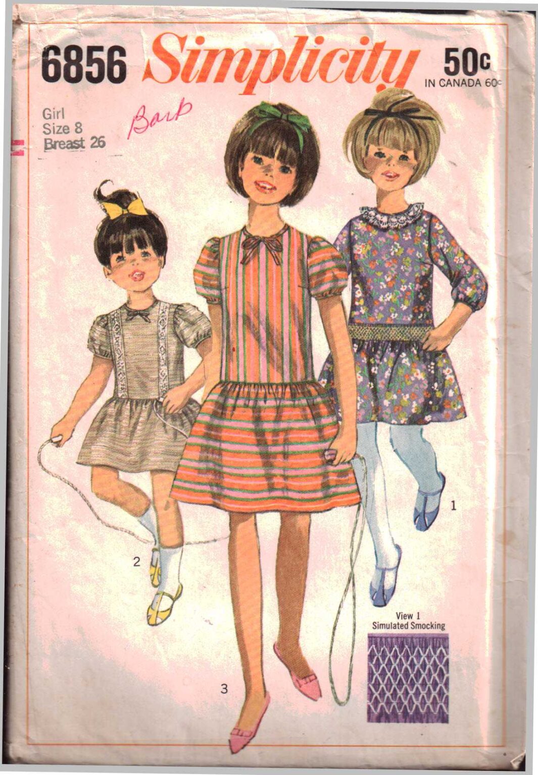 Simplicity 6856 Girl's Dress Size: 8 Chest 26 Used Sewing Pattern