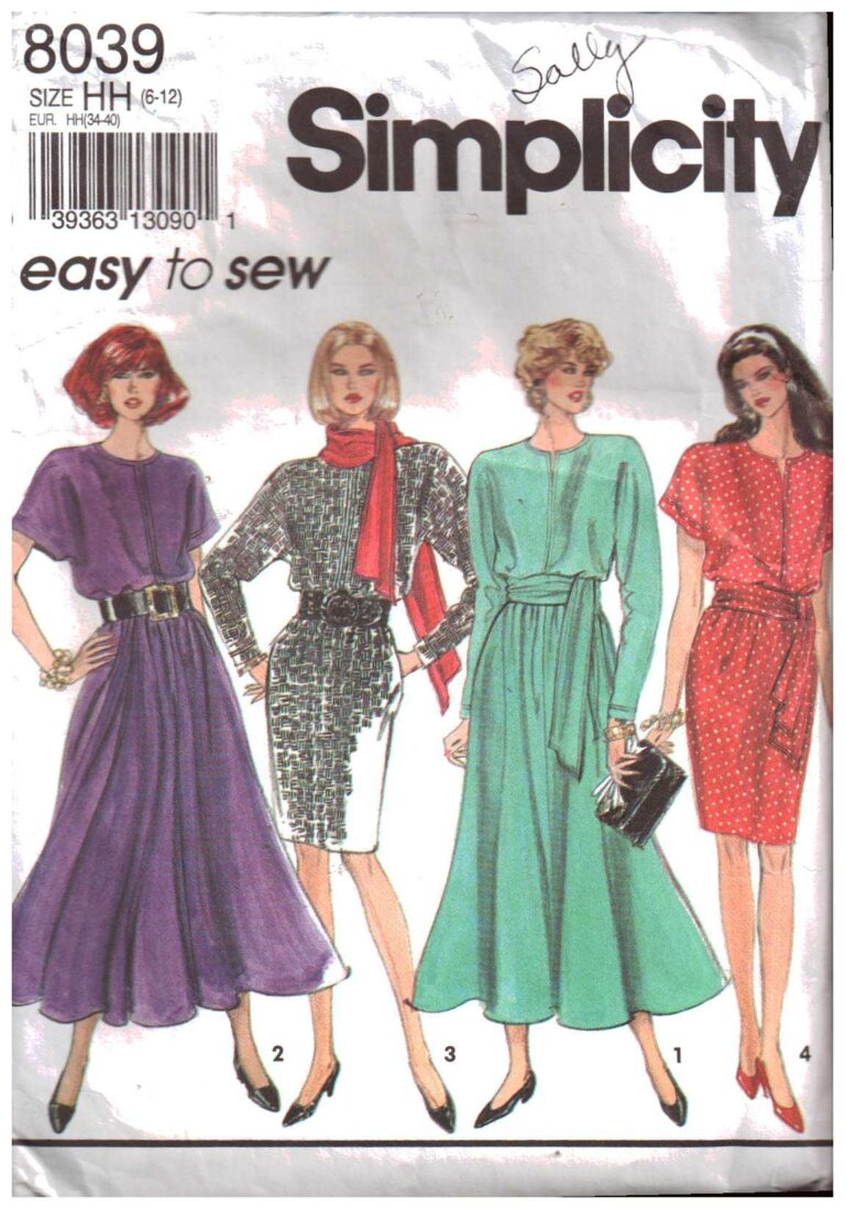 Simplicity 8039 Dress with slim or flared skirt, Sash Size: HH 6-12 ...