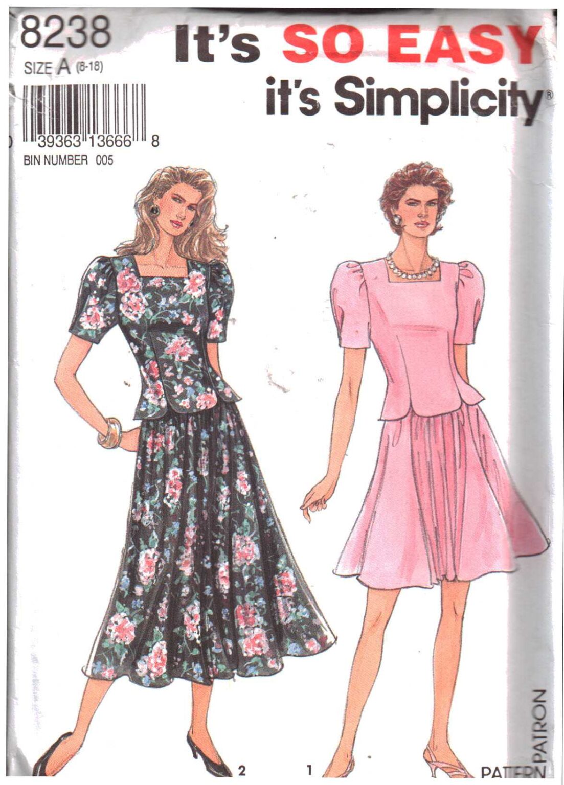 Simplicity 8238 Two-piece Dress in two lengths Size: A 8-18 Uncut ...