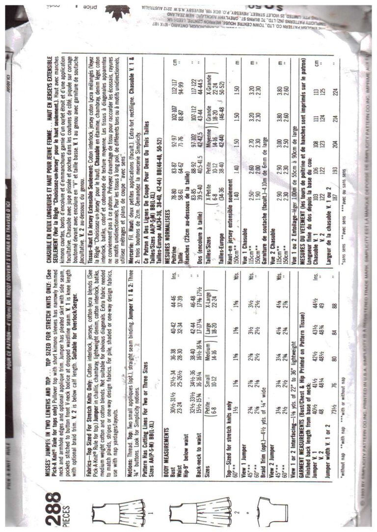 Simplicity 8288 Jumper in two lengths, Top Size: AA 6-8/10-12/14-16 ...