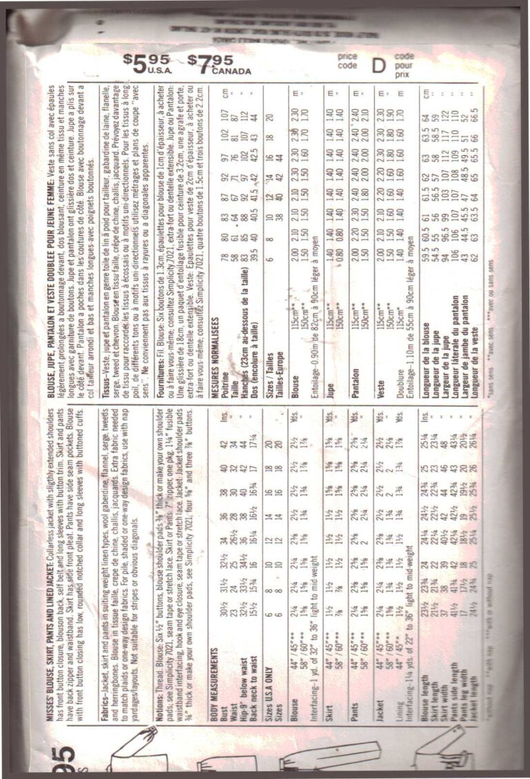 Simplicity 8295 Blouse, Skirt, Pants, Lined Jacket Size: RR 14-20 Uncut ...