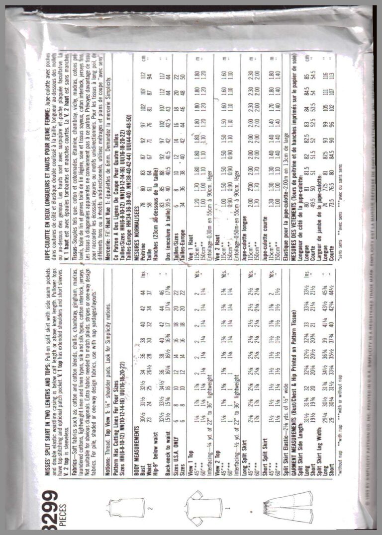 Simplicity 8299 Split Skirt in two lengths, Tops Size: HH 6-12 Uncut ...