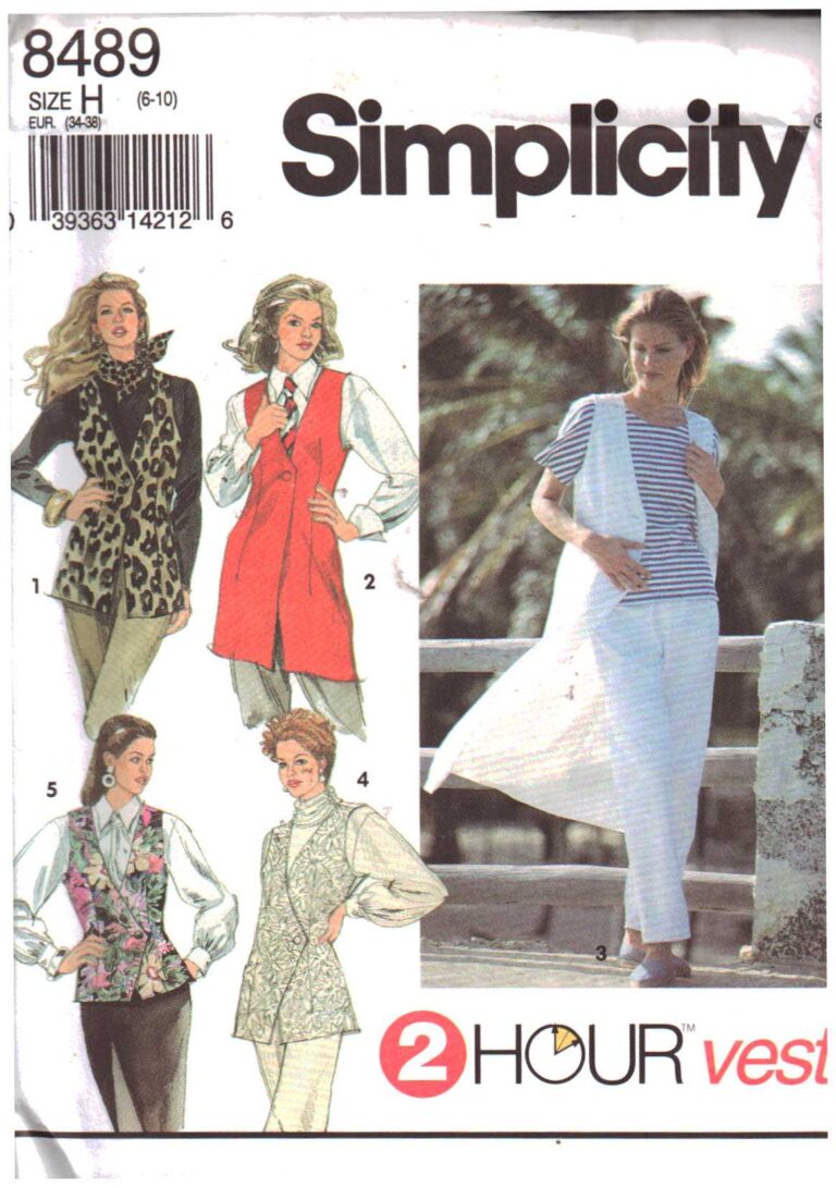 Simplicity 8489 Vests Size: P 12-16 or Y 18-22 Uncut Sewing Pattern