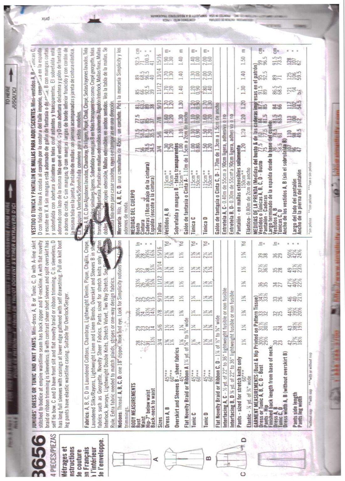 Simplicity 8656 Girls Dress, Tunic, Knit Pants Size: AA 3/4-9/10 Used ...