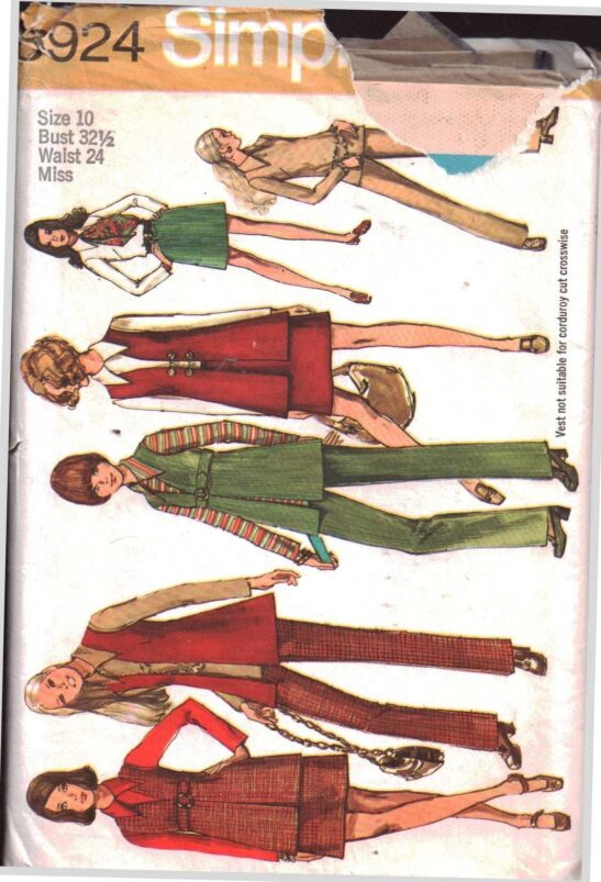 Simplicity 8924 Vest, Mini-Skirt, Blouse, Pants Size: 10 Bust 32.5 ...