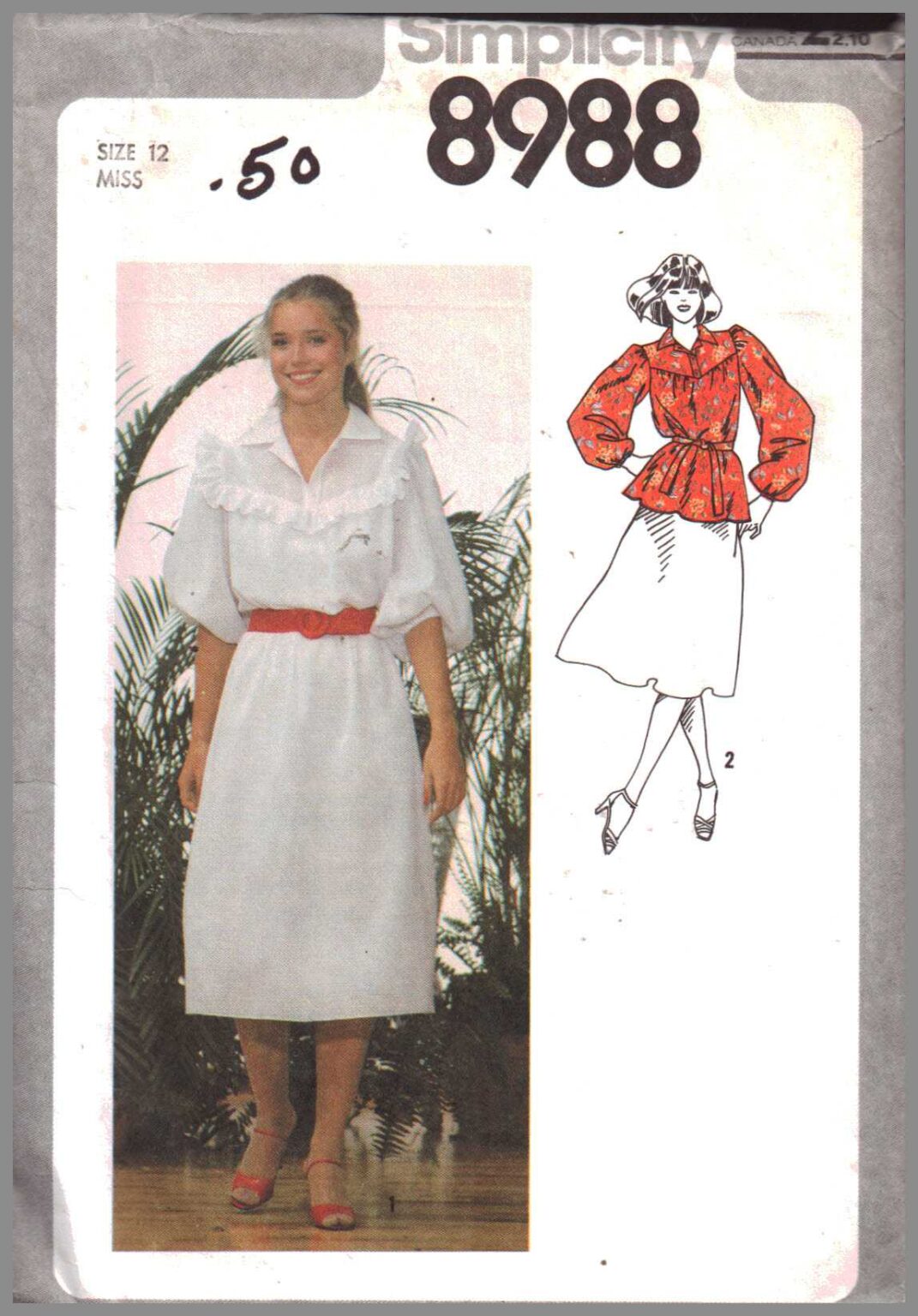 Simplicity 8988 Dress, Top, Tie Belt Size: 12 Uncut Sewing Pattern