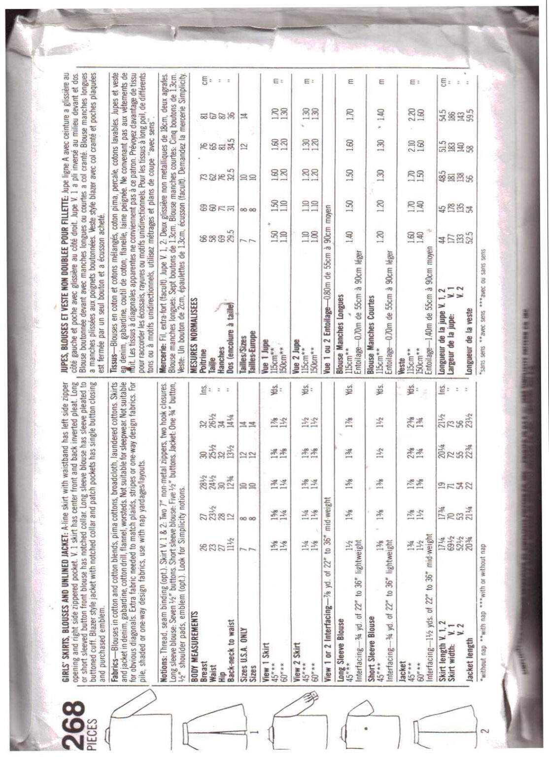 Simplicity 9268 Girl’s Skirts, Blouses, Unlined Jacket Size: N 10-12-14 ...