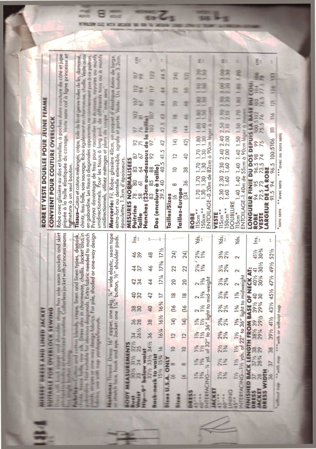 Simplicity 9484 Dress, Lined Jacket Size: H5 6-14 Used Sewing Pattern