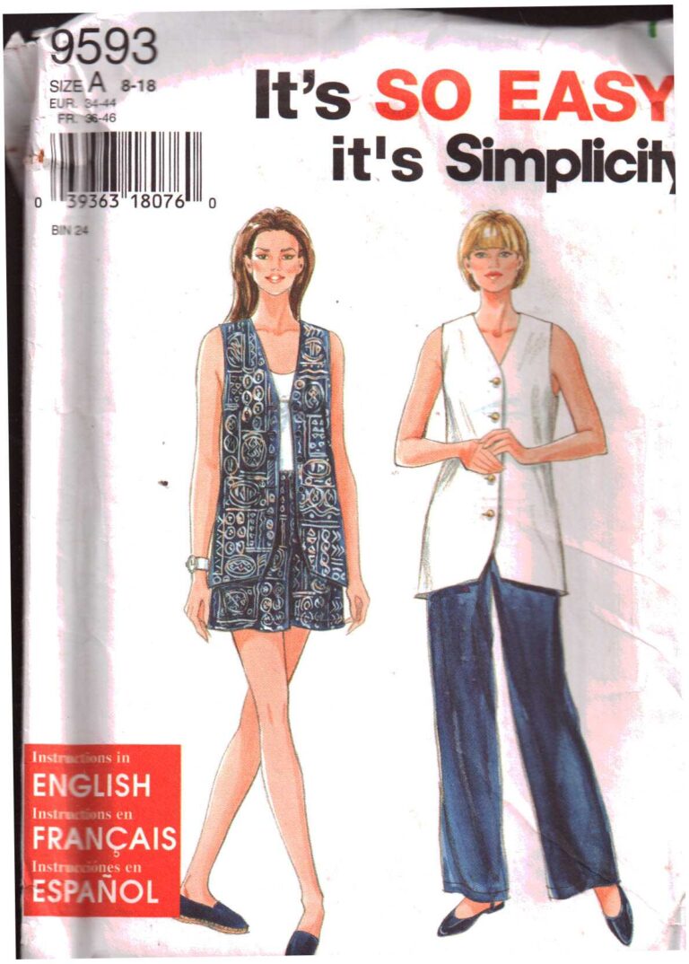 Simplicity 9593 Blouse, Pants, Shorts Size: A 8-18 Uncut Sewing Pattern