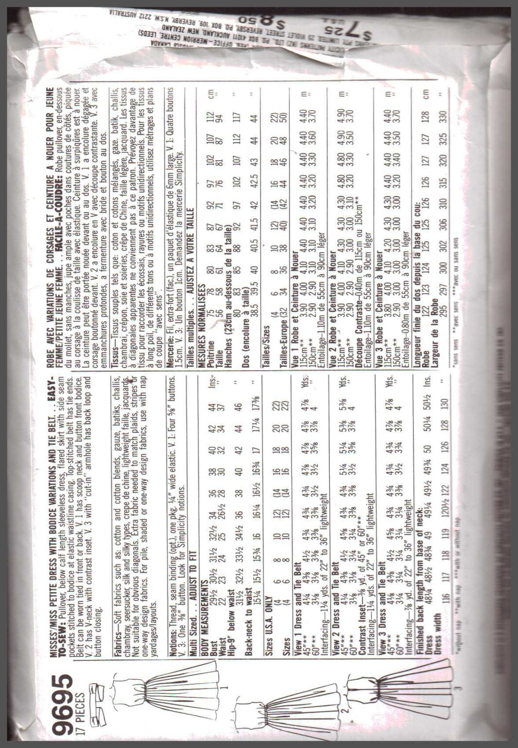 Simplicity 9695 Dress with bodice variations, Tie Belt Size: D5 4-12 ...