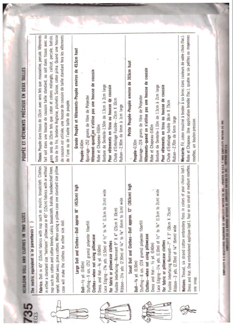 Simplicity 9735 Heirloom Doll & Clothes Size: 18" and 12" Uncut Sewing ...