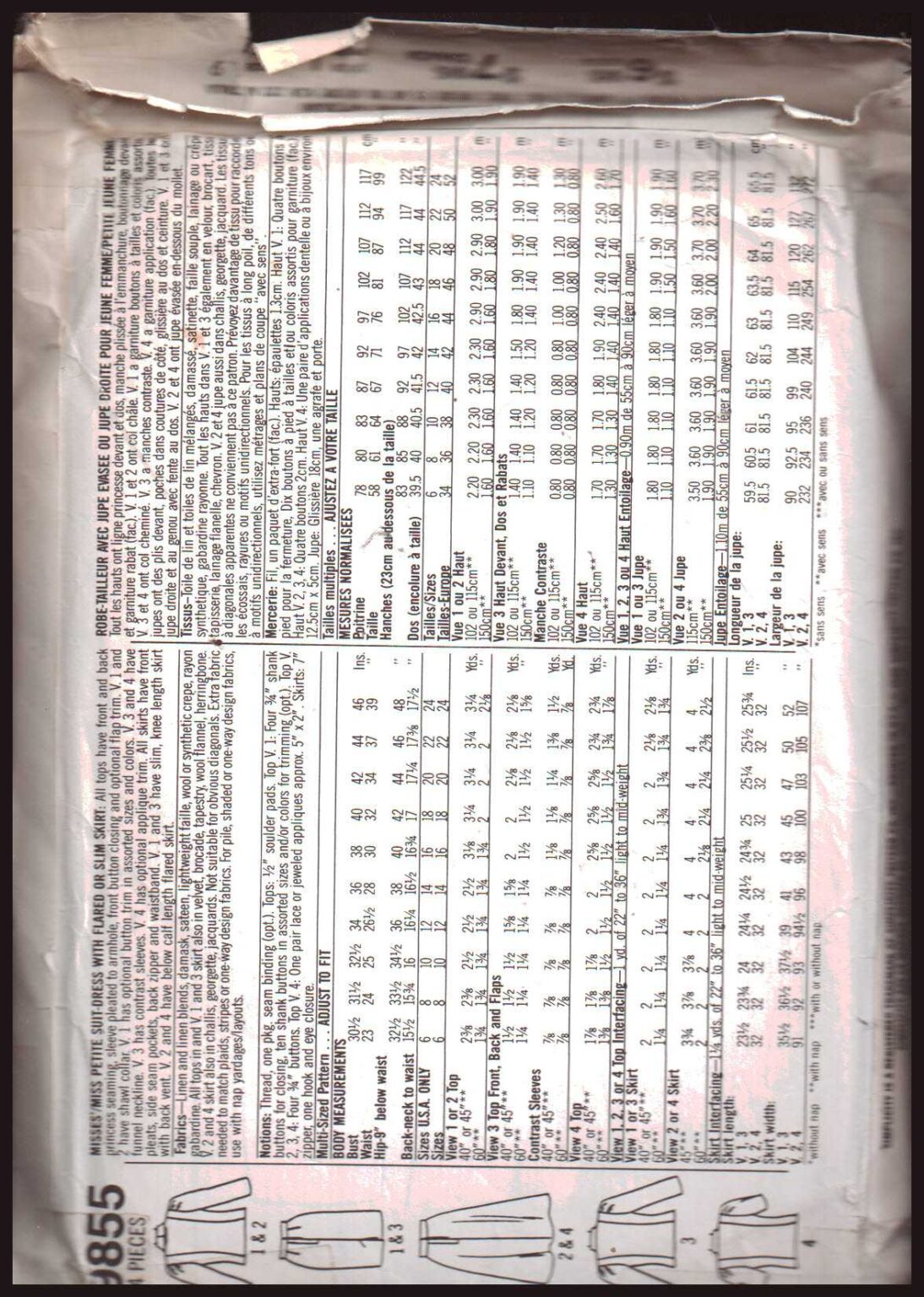 Simplicity 9855 Jacket, Top, Skirt Size: U5 16-24 Used Sewing Pattern