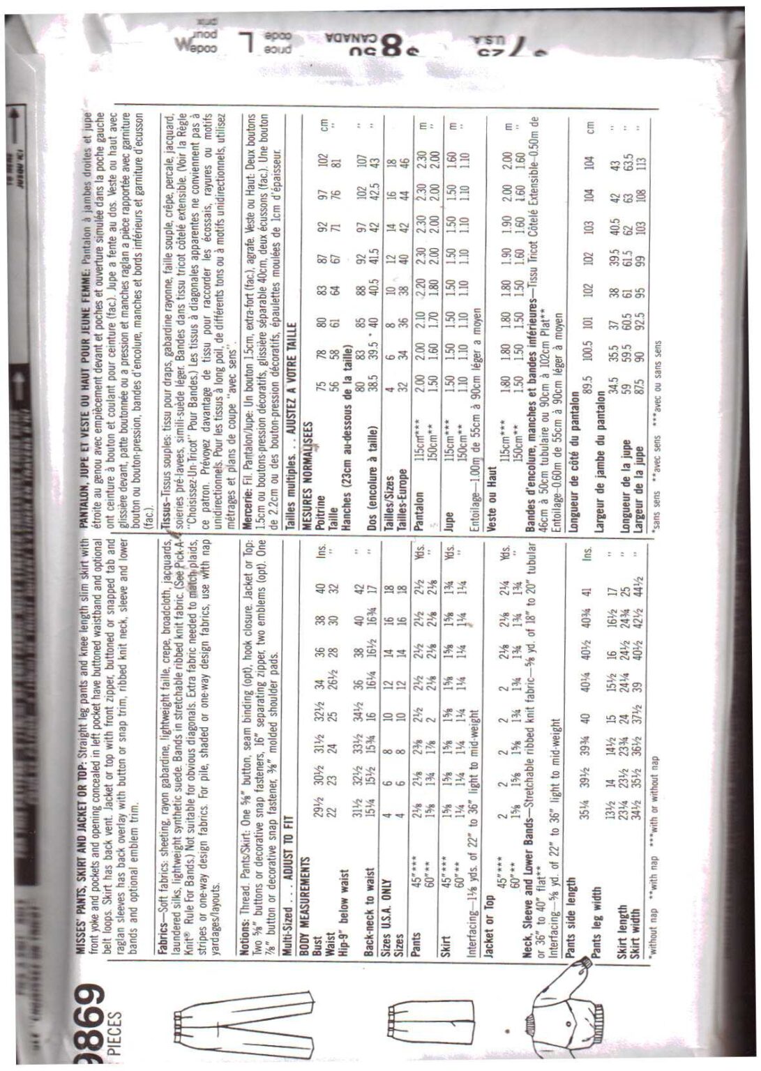 Simplicity 9869 Pants, Skirt, Jacket, Top Size: NN 10-16 or DD 4-10 ...