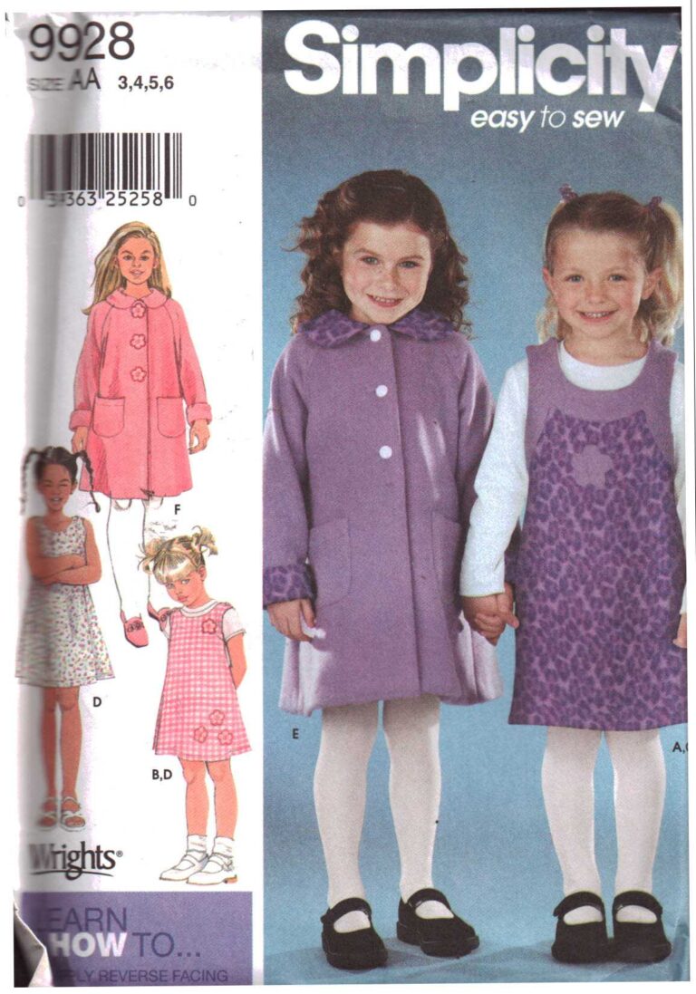 Simplicity 9928 Girls Coat, Jumper, Knit Top Size: AA 3-4-5-6 Uncut ...