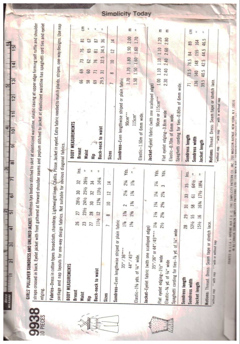 Simplicity 9938 Girls' pullover Sundress, unlined Jacket Size: 7-8 Used ...