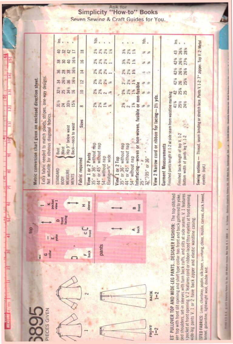 Simplicity 6896 Misses' Pullover Top and Wide-Leg Pants Size: 12 Bust ...