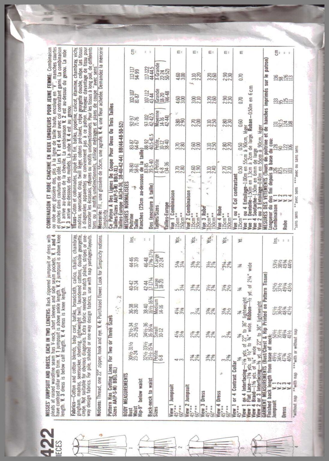 Simplicity 8422 Dress, Jumpsuit in two lengths Size: AA PT-MD or BB LG ...