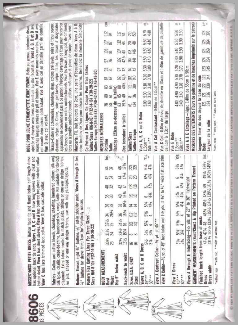 Simplicity 8606 Dress Size: H 6-10 or Y 18-22 Uncut Sewing Pattern