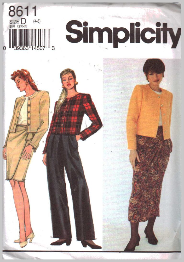 Simplicity 8611 Mock Wrap Skirt in two lengths, Pants, Jacket Size: N 10-14 or D 4-8 Uncut ...