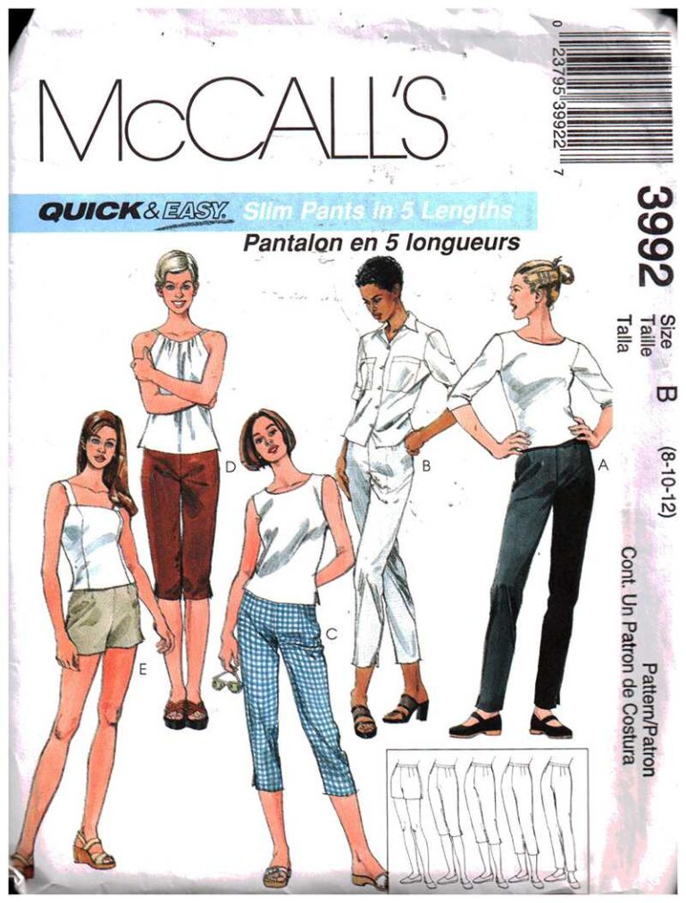 McCall's 3992 Pants in five lengths Size: B 8-10-12 Used Sewing Pattern