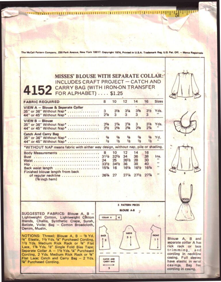 McCall's 4152 Blouse with separate Collars Size: 10 Used Sewing Pattern