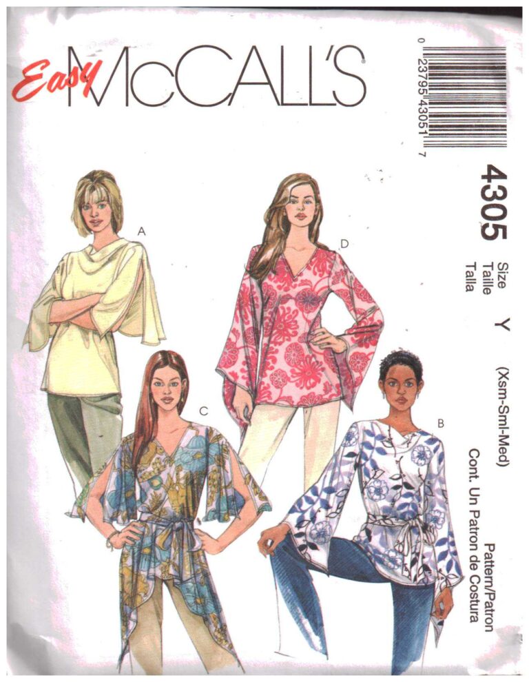 McCall's 4305 Tops Size: Y XS-S-M Uncut Sewing Pattern