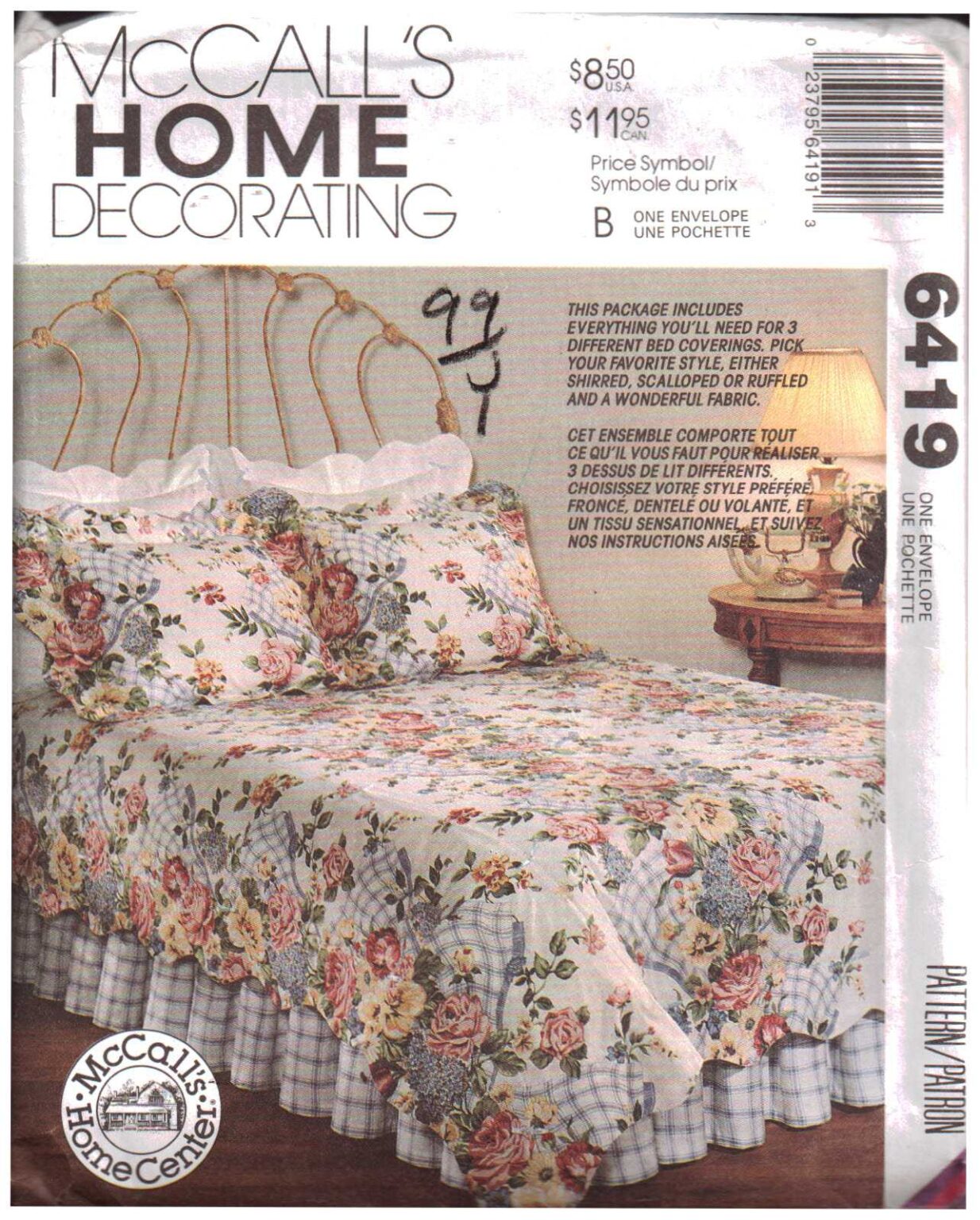 McCall's 6419 Bedroom - Bed Covering Size: One Uncut Sewing Pattern