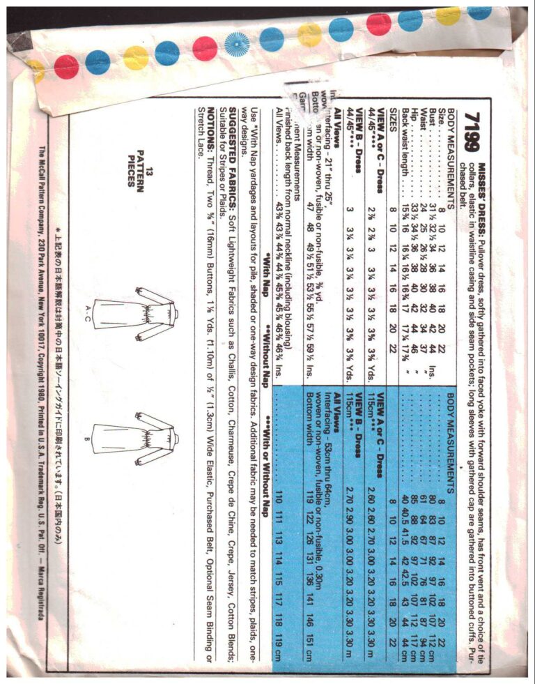 McCall's 7199 Dress Size: 16 Bust 36 Used Sewing Pattern