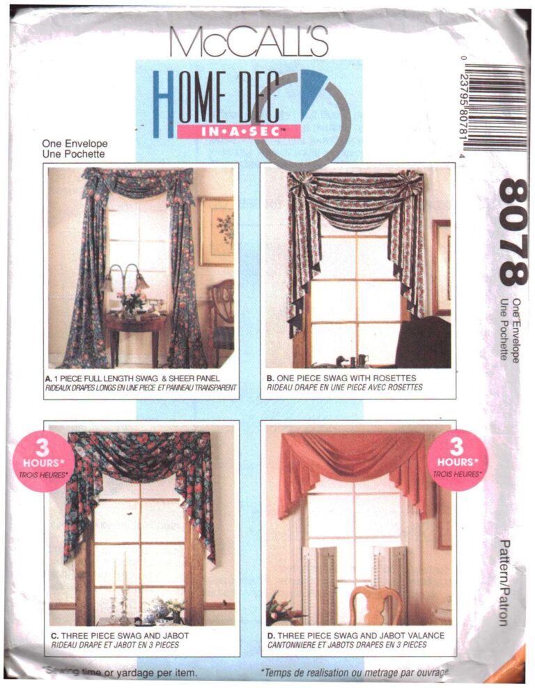 McCall's 8078 Window Treatments Size: One Used Sewing Pattern
