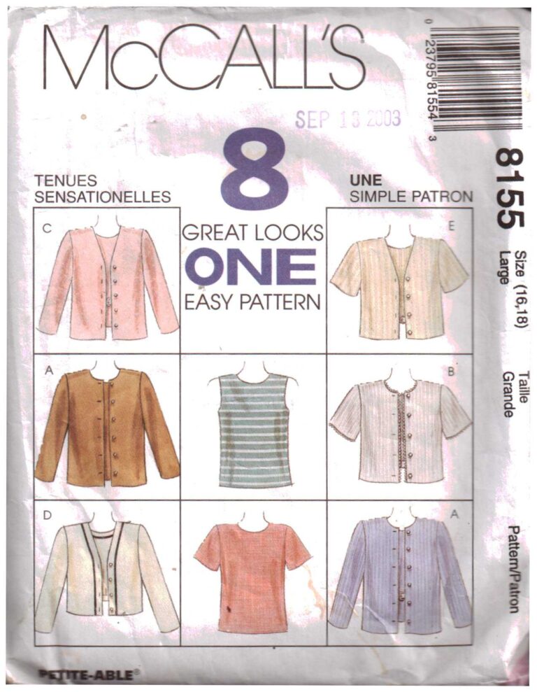 McCall's 8155 Jacket, Top in two lengths Size: 8-10 Uncut Sewing Pattern