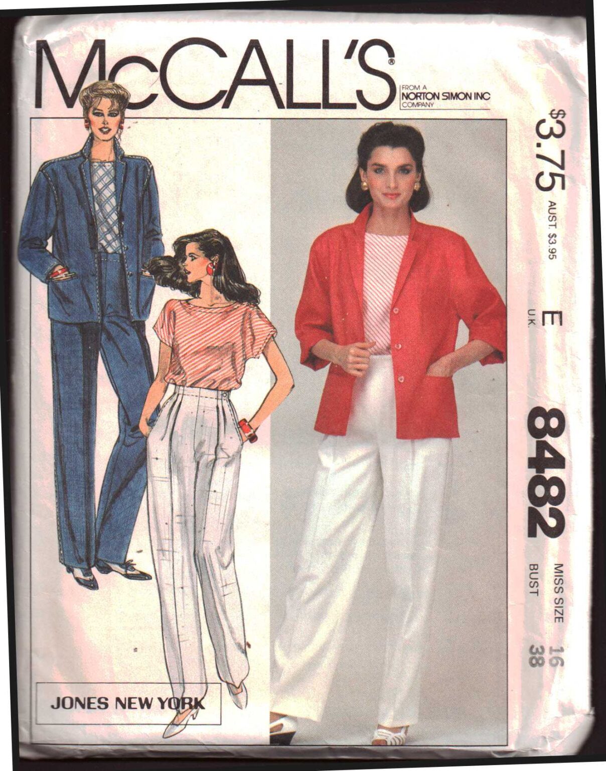 McCall's 8482 Jacket, Top, Pants Size: 16 Bust 38 Uncut Sewing Pattern