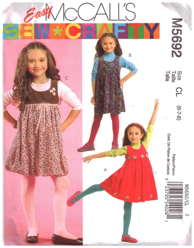McCall's M5692 Girls Jumpers Size: CL 6-7-8 Uncut Sewing Pattern
