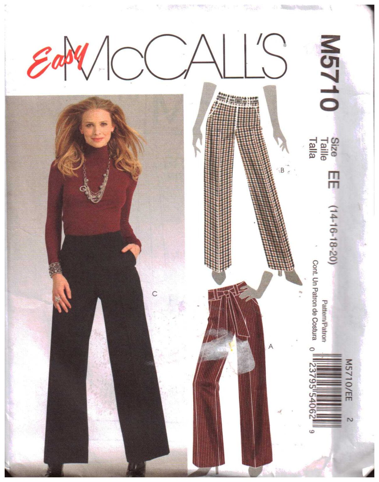 McCall's M5710 Pants in two lengths, Sash Size: EE 14-16-18-20 Uncut ...