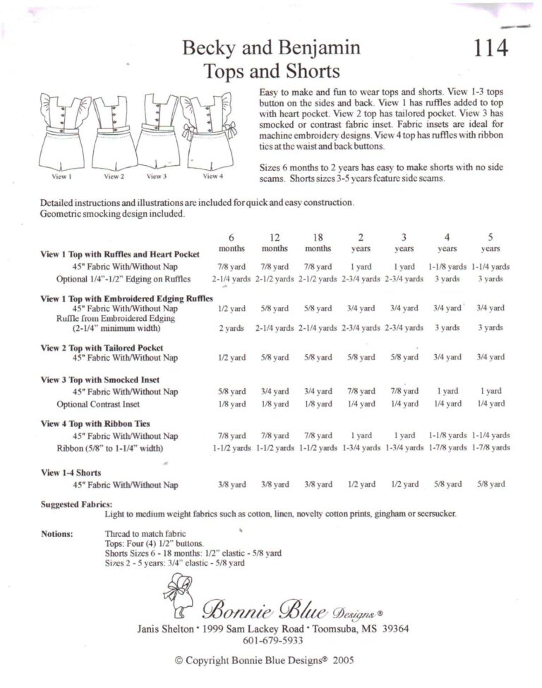 Bonnie Blue Designs 114 Becky & Menjamin Tops & Shorts Size: 6-12-18Mo ...