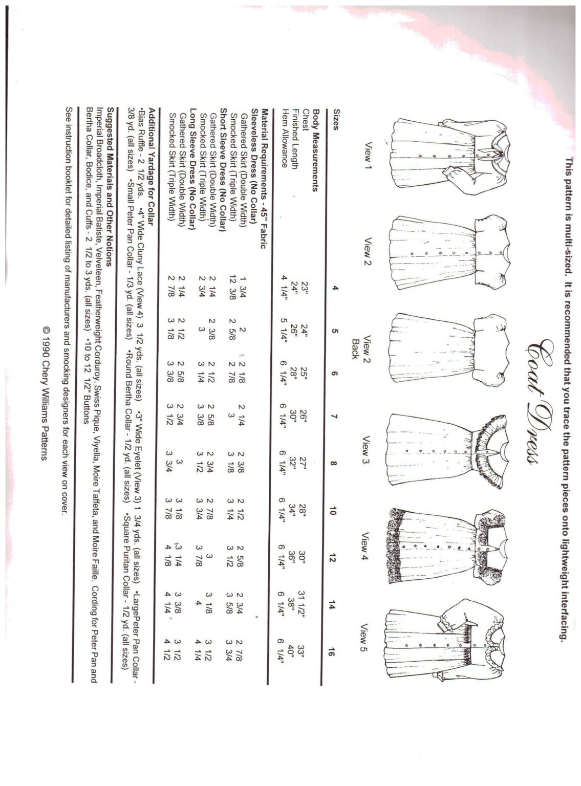 Chery Williams 142 Coat Dress heirloom pattern Size: 4-16 Uncut Sewing ...
