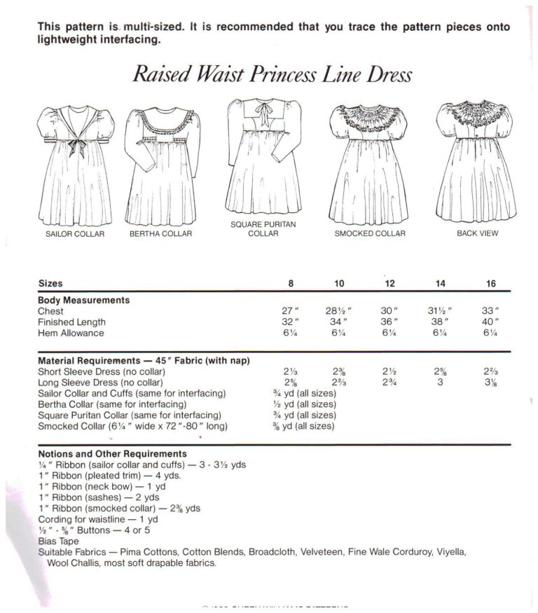 Chery Williams Raised Waist Princess Line Dress heirloom pattern Size ...