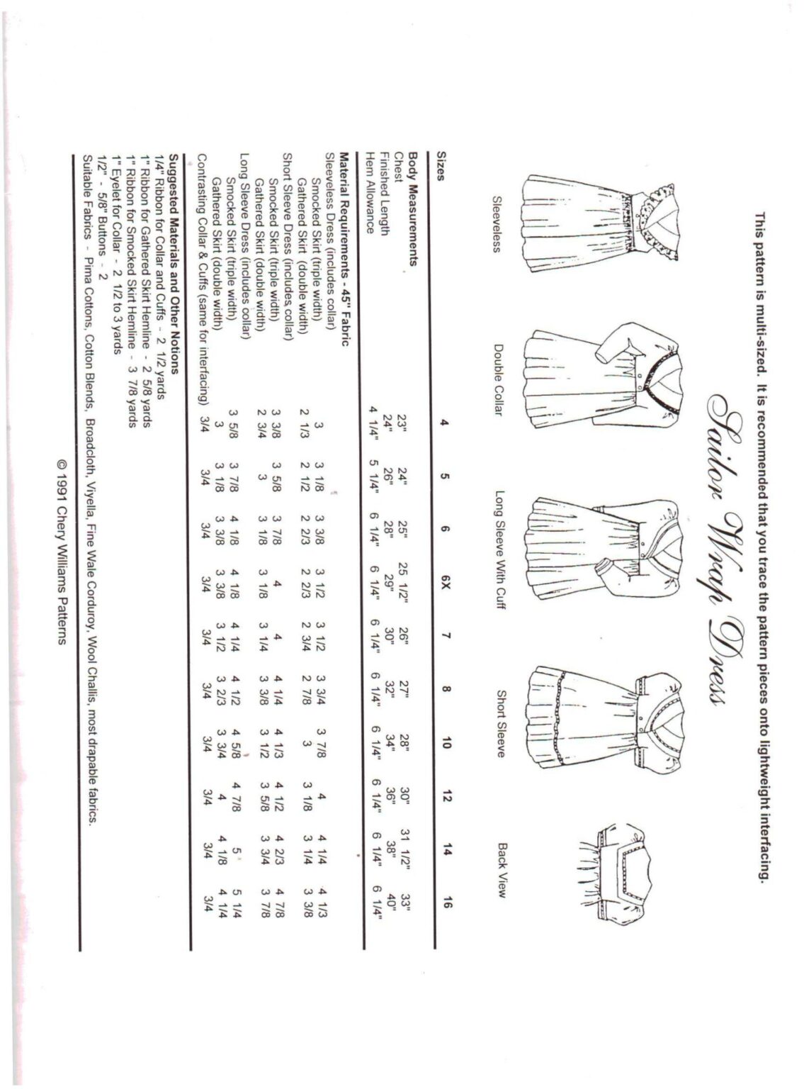 Chery Williams Sailor Wrap Dress heirloom pattern Size: 4-7 or 8-16 ...
