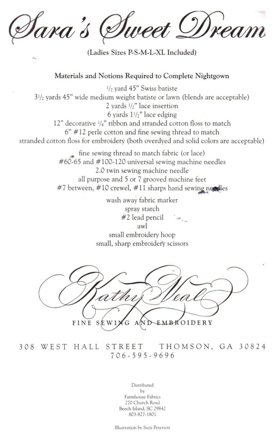 Kathy Neal Sara's Sweet Dreams Nightgown Size: P-S-M-L-XL Uncut Sewing ...