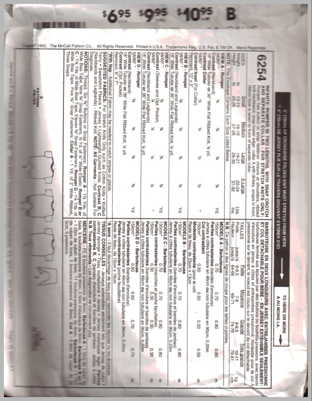 McCall's 6254 Infant's Romper in two lengths with Snap Crotch, Separate ...